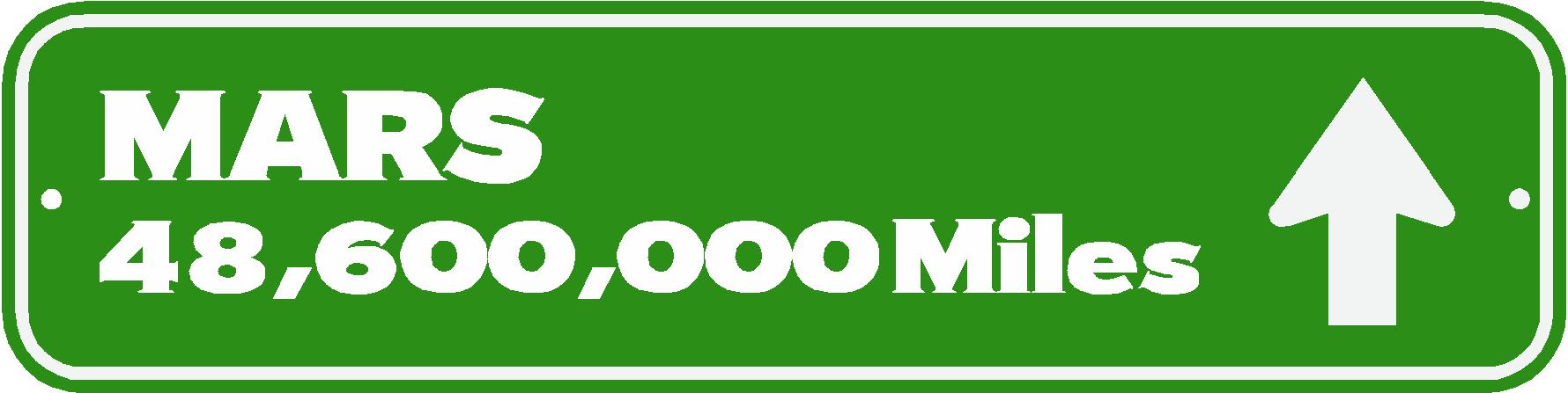 Mars Distance Metal Sign - Green sign with white lettering - 24/7 Sign